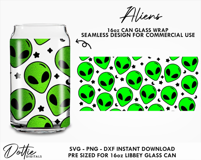 Aliens 16 Oz Glass Can Cutfile SVG PNG DXF Outer Space 16oz - Etsy