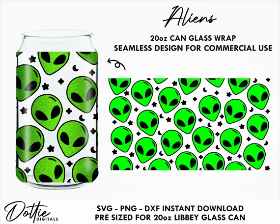 Aliens 20 Oz Glass Can SVG Can Outer Space Alien Face Sci-fi - Etsy