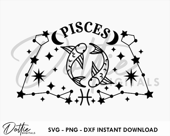 Pisces SVG PNG DXF Star Sign Cutting File Design Fish | Etsy