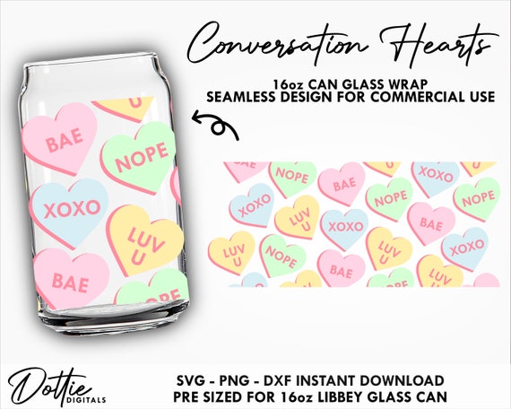 Candy Hearts Glass Wrap SVG Love Heart Sweets Candy 16oz Can - Etsy