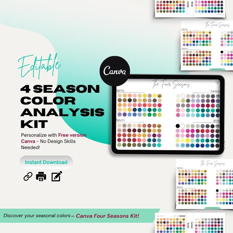 Seasonal Color Analysis Kit Canva Four Seasons Color Palette Template ...