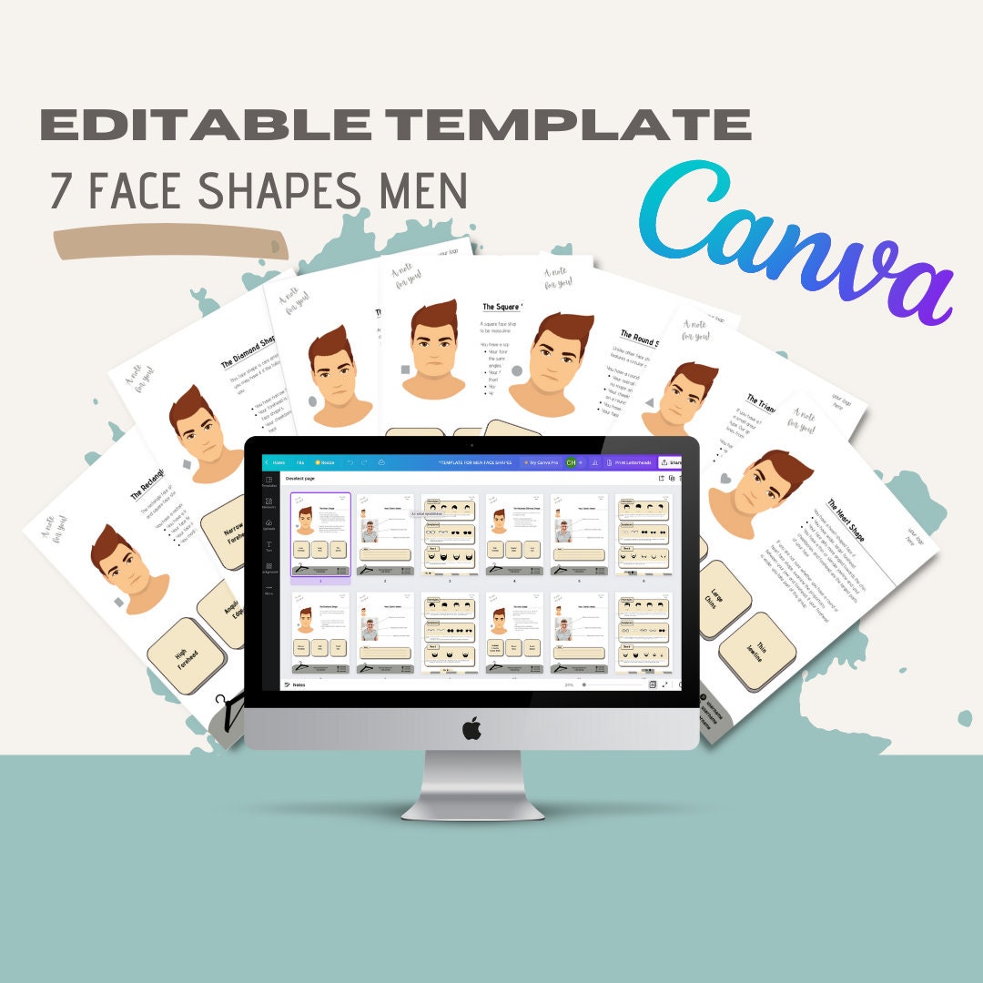MEN FACE SHAPE Analysis Editable Face Shape Guide Canva Template for ...
