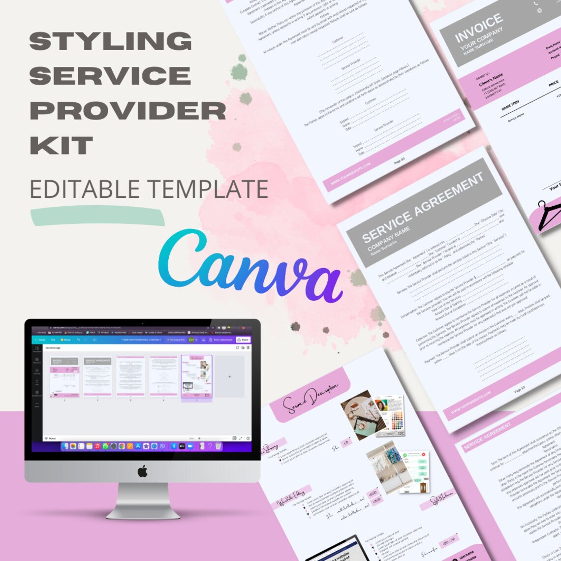 STYLIST Service Provider Kit Editable Canva Template - Invoice, Sedvice ...
