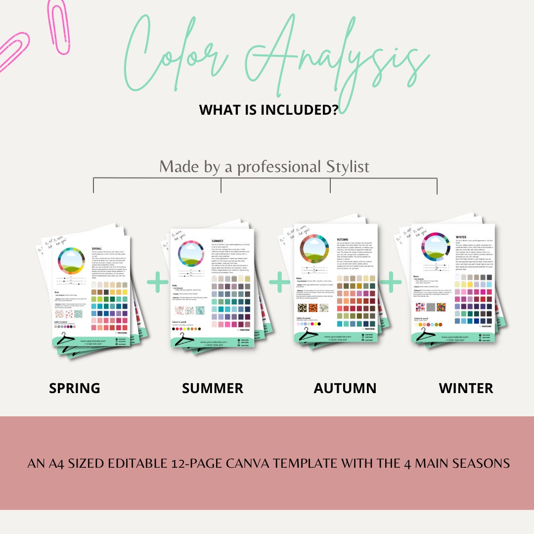 4 SEASONS Editable Template in Canva Color Theory Analysis for Stylists ...