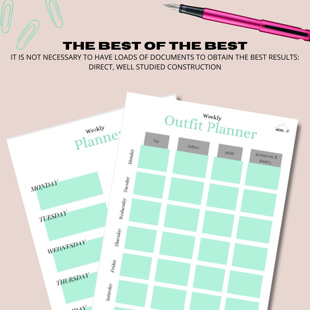 Weekly Outfit Planner Printable Sheet A4 PDF for Traveling Work ...