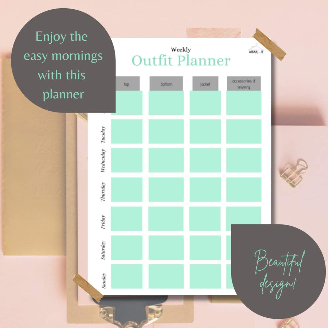 Weekly Outfit Planner Printable Sheet A4 PDF for Traveling Work ...