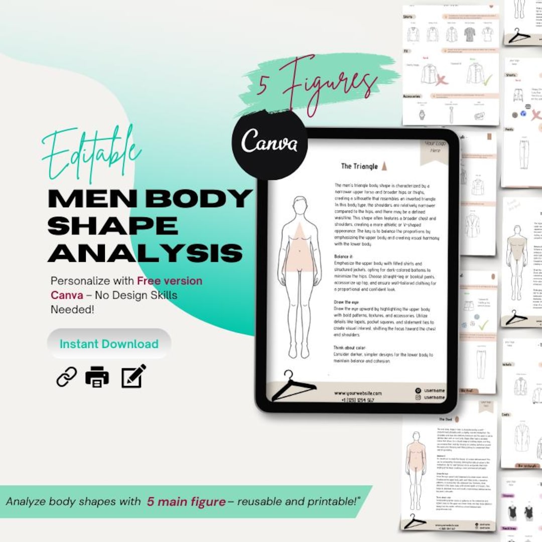 MEN Body Shape Analysis Canva Template Reusable Printable Document for ...