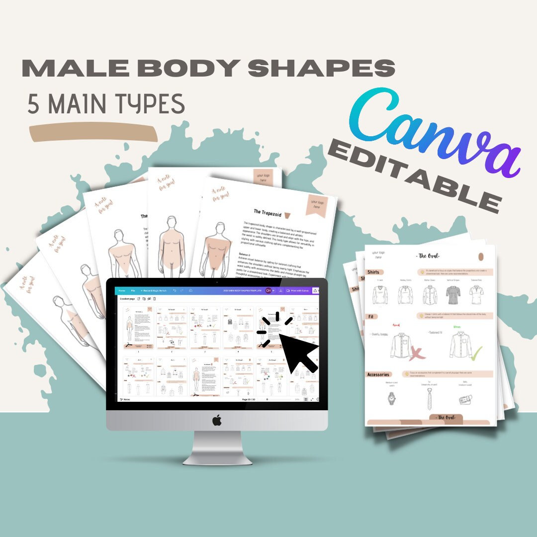 MEN Body Shape Analysis Canva Template Reusable Printable Document for ...