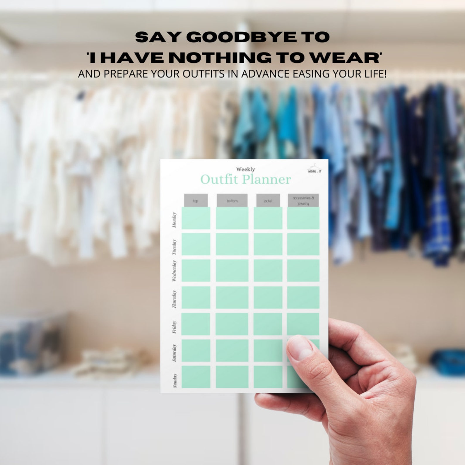 Weekly Outfit Planner Printable Sheet A4 PDF for Traveling Work ...
