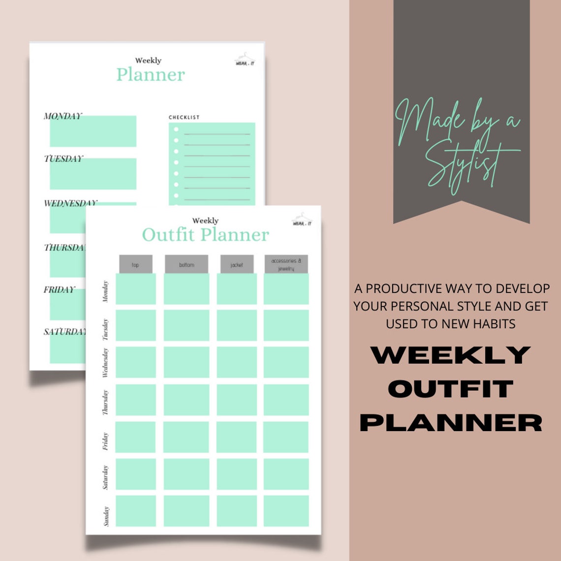 Weekly Outfit Planner Printable Sheet A4 PDF for Traveling Work ...