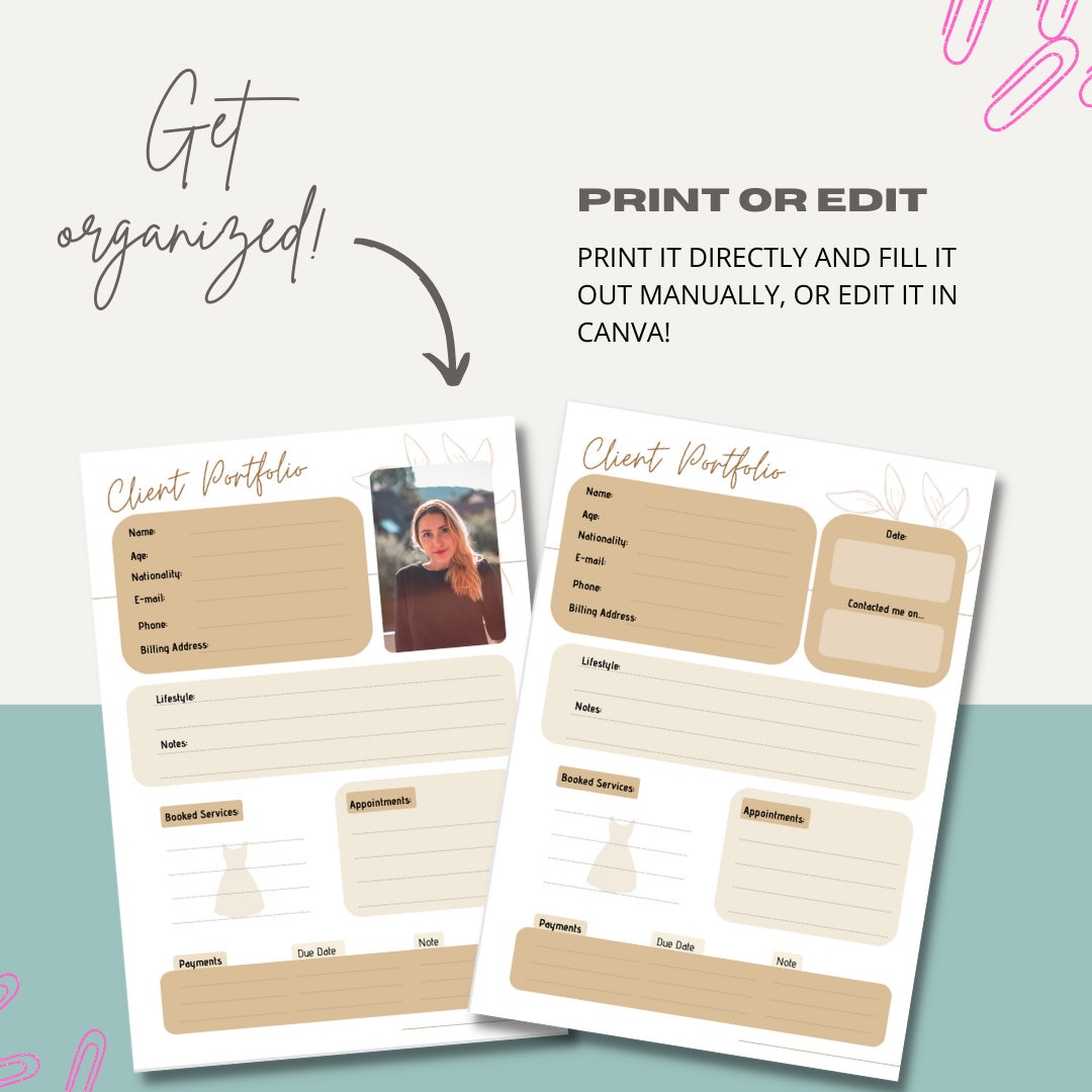 CLIENT PORTFOLIO Editable Canva Template Printable PDF Track Payments ...
