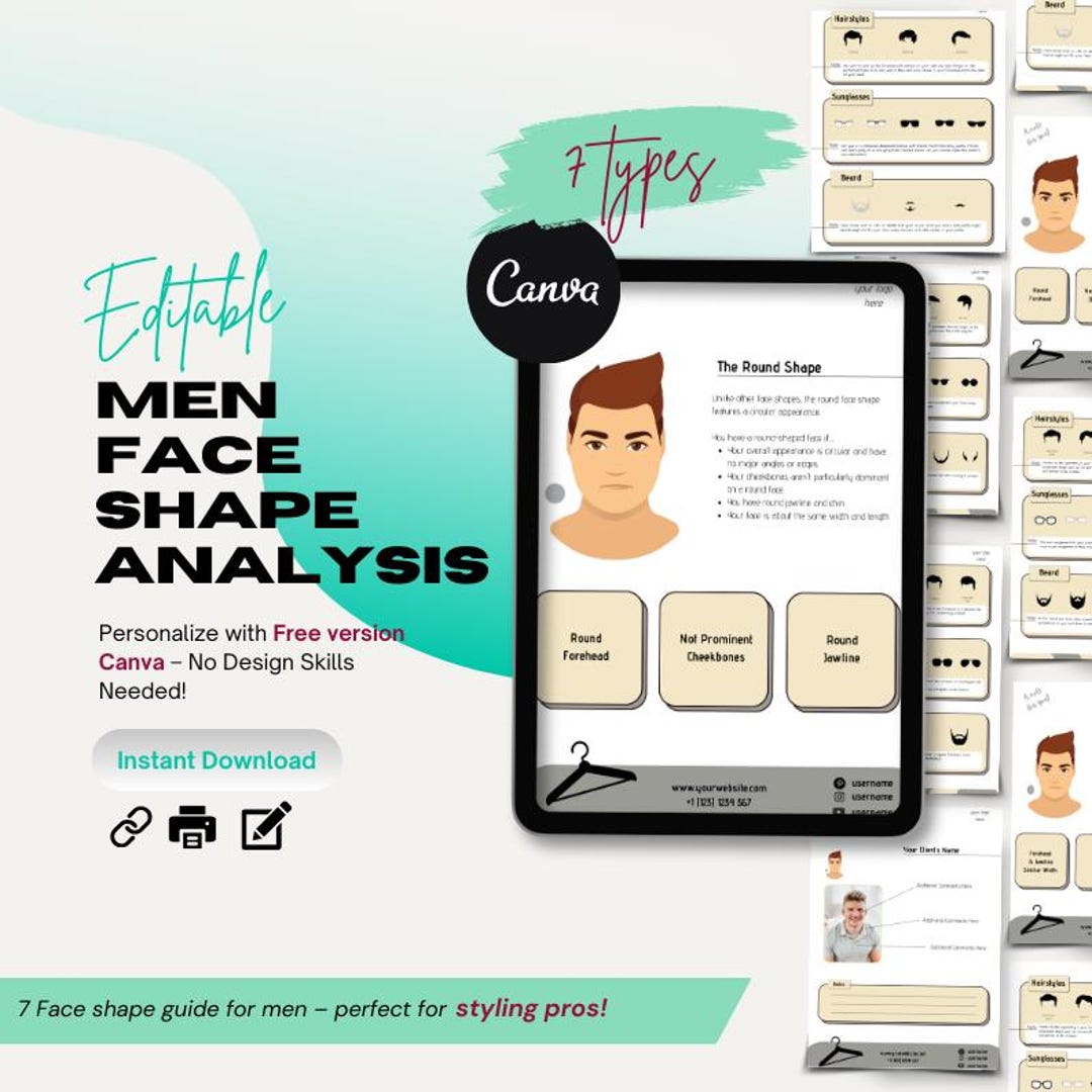MEN FACE SHAPE Analysis Editable Face Shape Guide Canva Template for ...