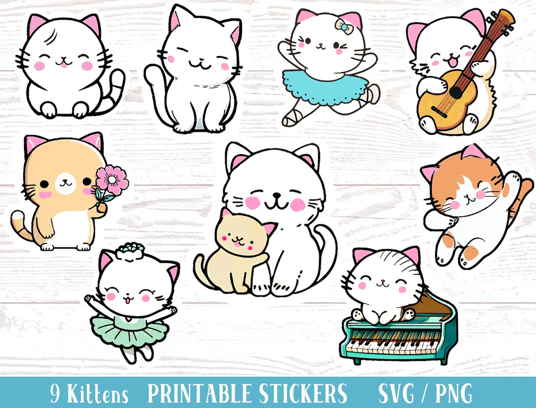 Printable Stickers SVG, Cat PNG, Printable Cat Stickers, Downloadable ...