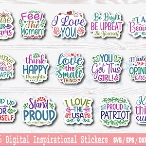 Digital Stickers Png, Inspirational Sticker Bundle, Motivational Svg ...