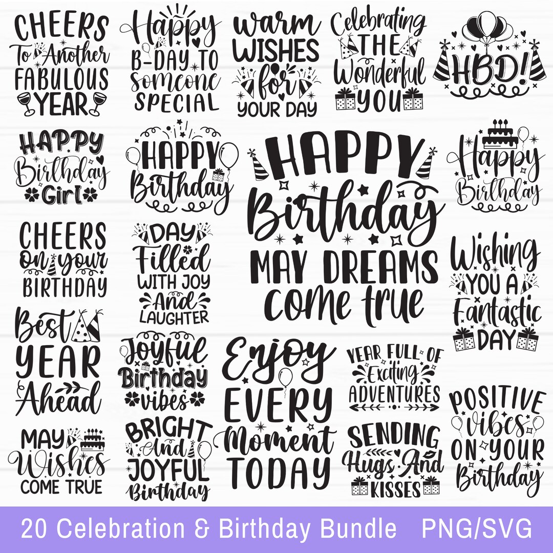 Happy Birthday Svg Bundle, Happy Birthday Png, Birthday Cake Svg ...