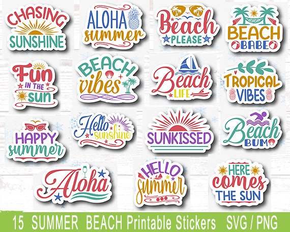 Sticker Svg Printable Beach Stickers Summer Svg Stickers - Etsy