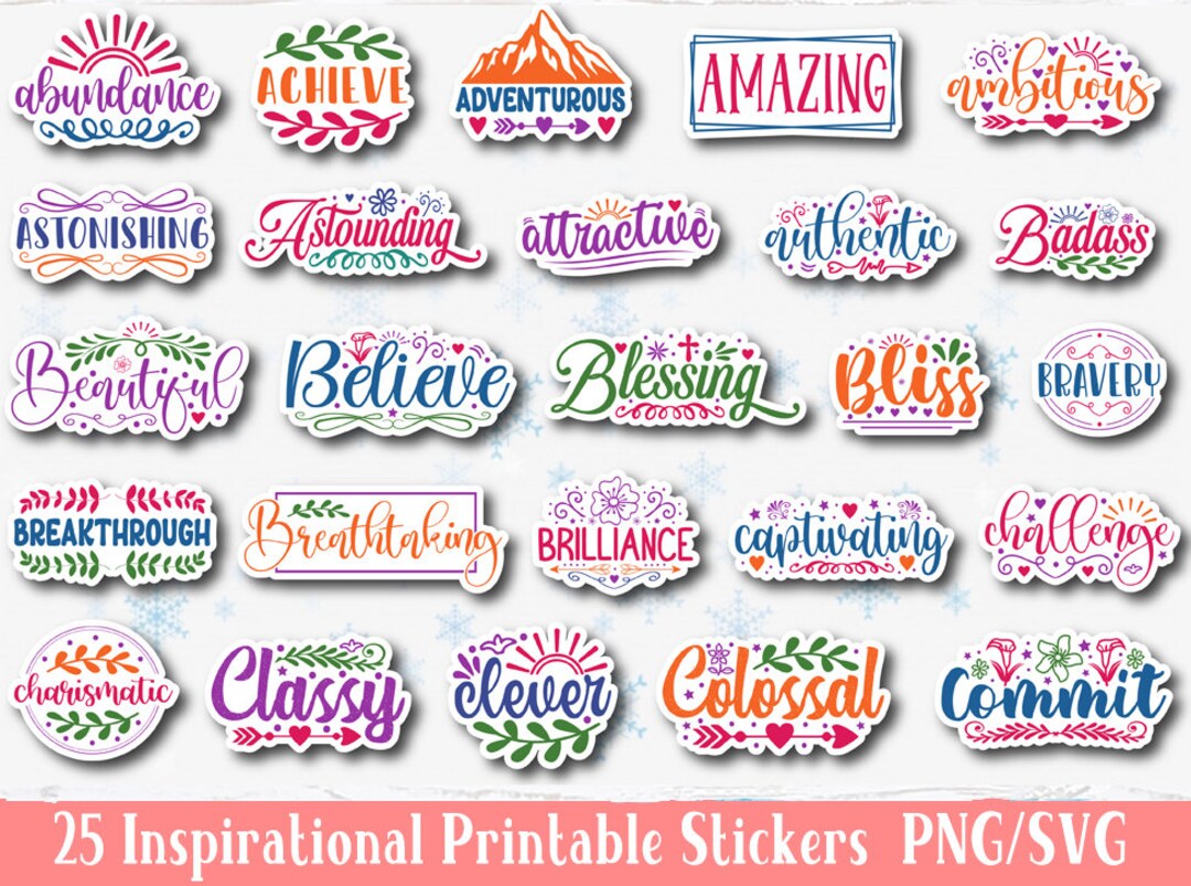 Inspirational Stickers Svg Bundle, Cricut Svg, Quote Svg, Printable ...
