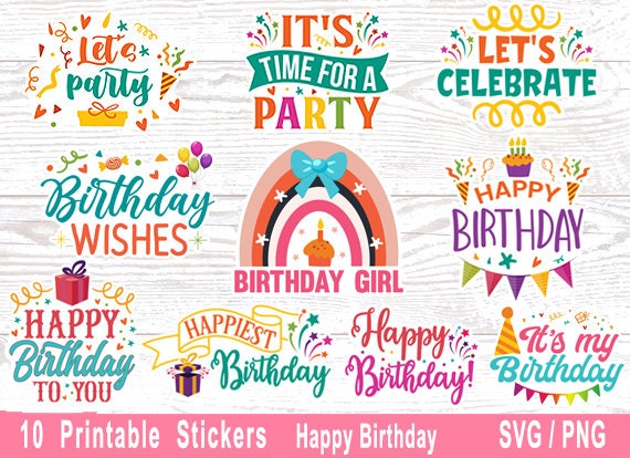 Sticker Svg Birthday Svg Happy Birthday Svg Printable - Etsy