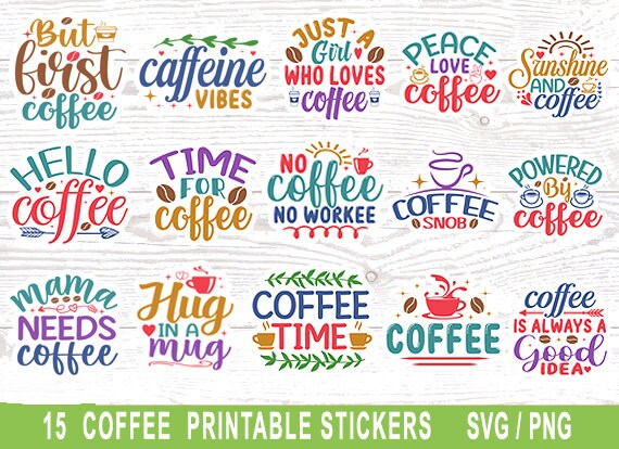 Printable Coffee Stickers Svg Bundle Coffee Mug Cricut Svg - Etsy