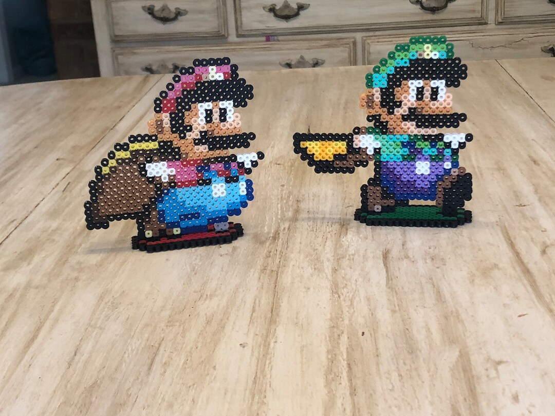 Super Mario World Perler Bead Art Mario Luigi Stands Magnets SNES Retro ...