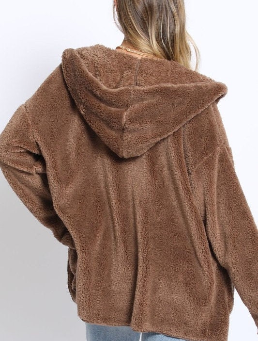 Soft and Cozy Hoodie Open Front Fleece Sherpa Cardigan Jacket - Etsy