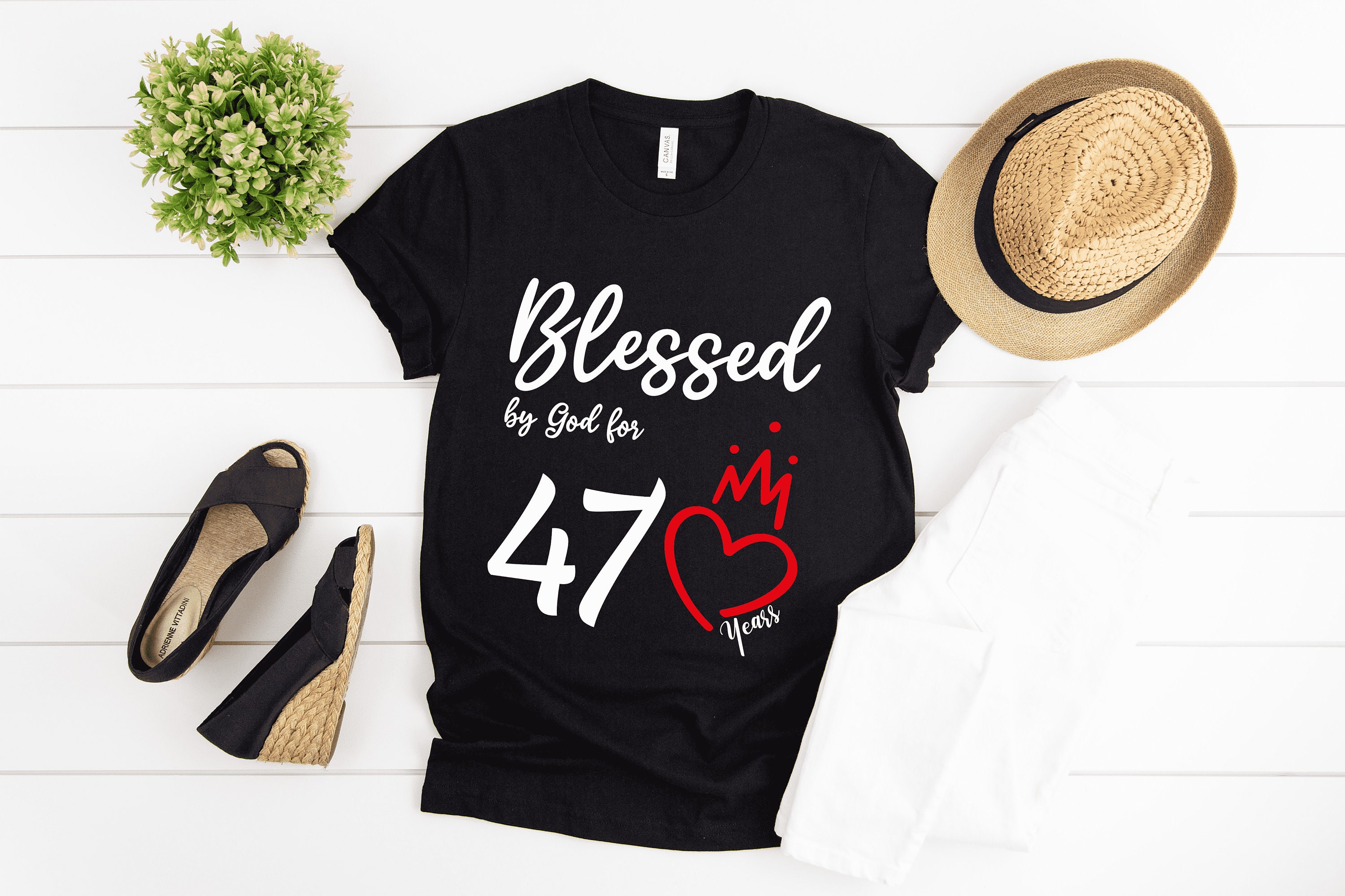 47th Birthday Shirt, Blessed by God 47 Years Tshirt, 47th Birthday Gift ...
