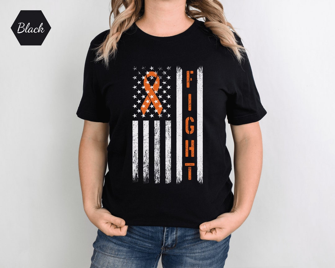 Leukemia Cancer Fight Flag, Leukemia Awareness Shirt, Orange Ribbon Tee ...