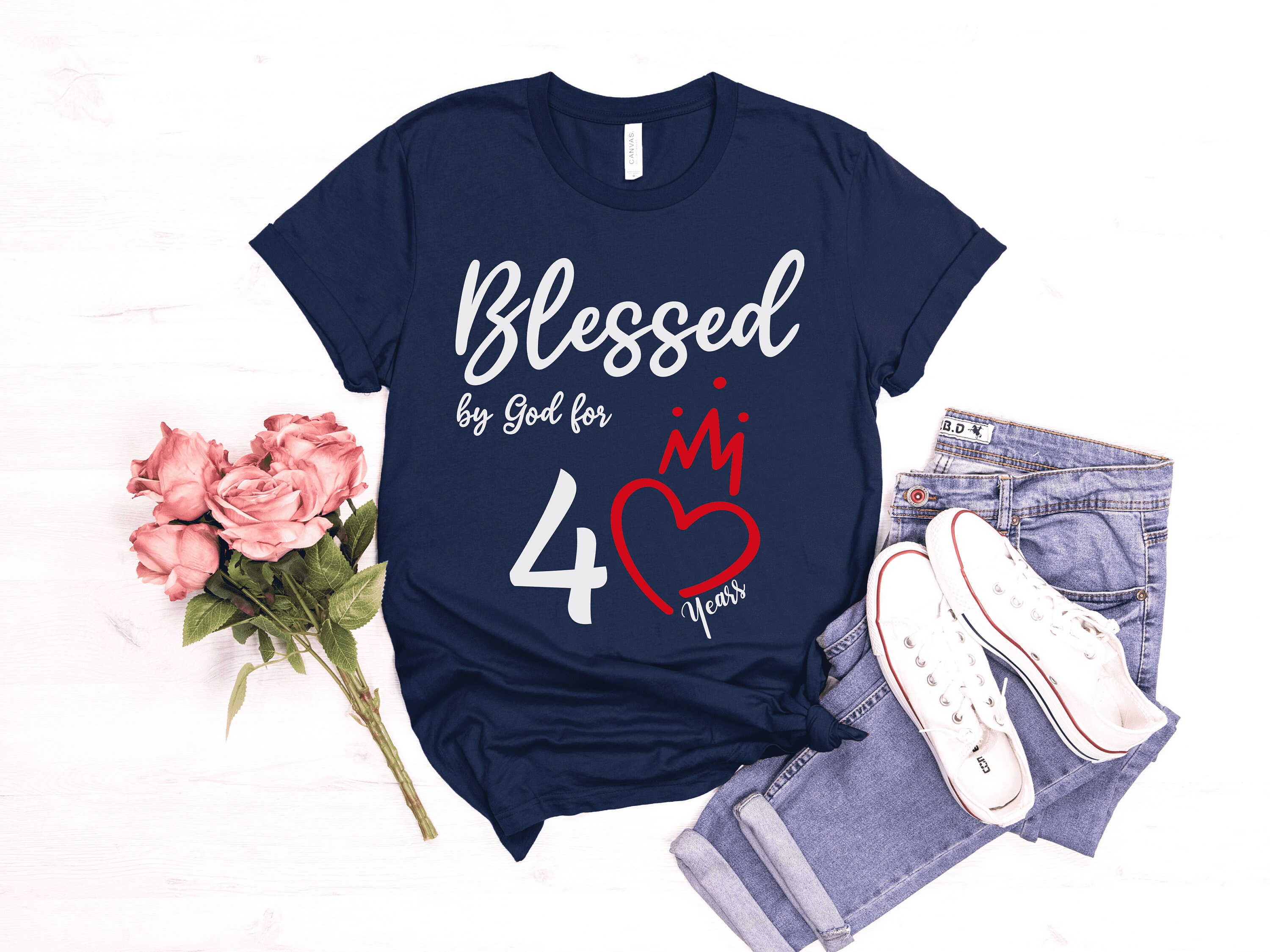 40th Birthday Shirt, Blessed by God 40 Years Tshirt, 40th Birthday Gift ...