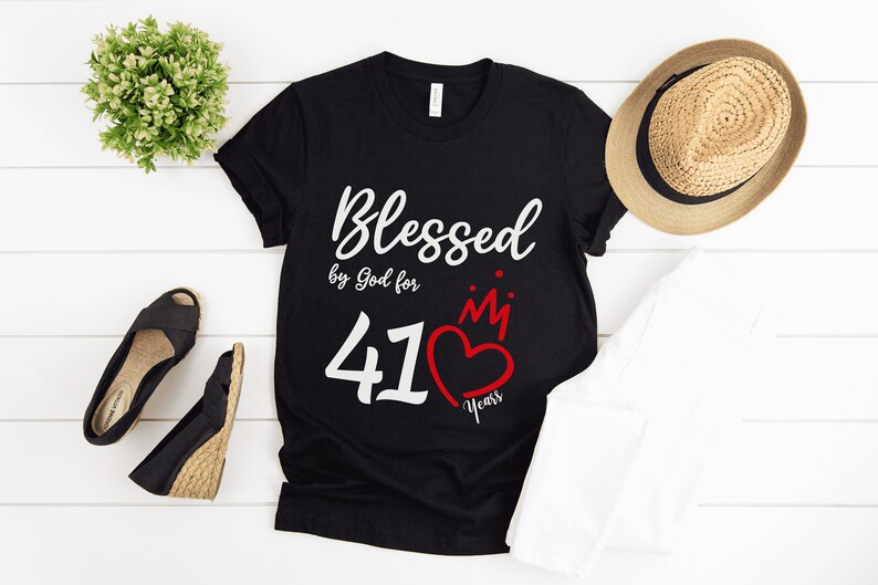 41st Birthday Shirt, Blessed by God 41 Years Tshirt, 41st Birthday Gift ...