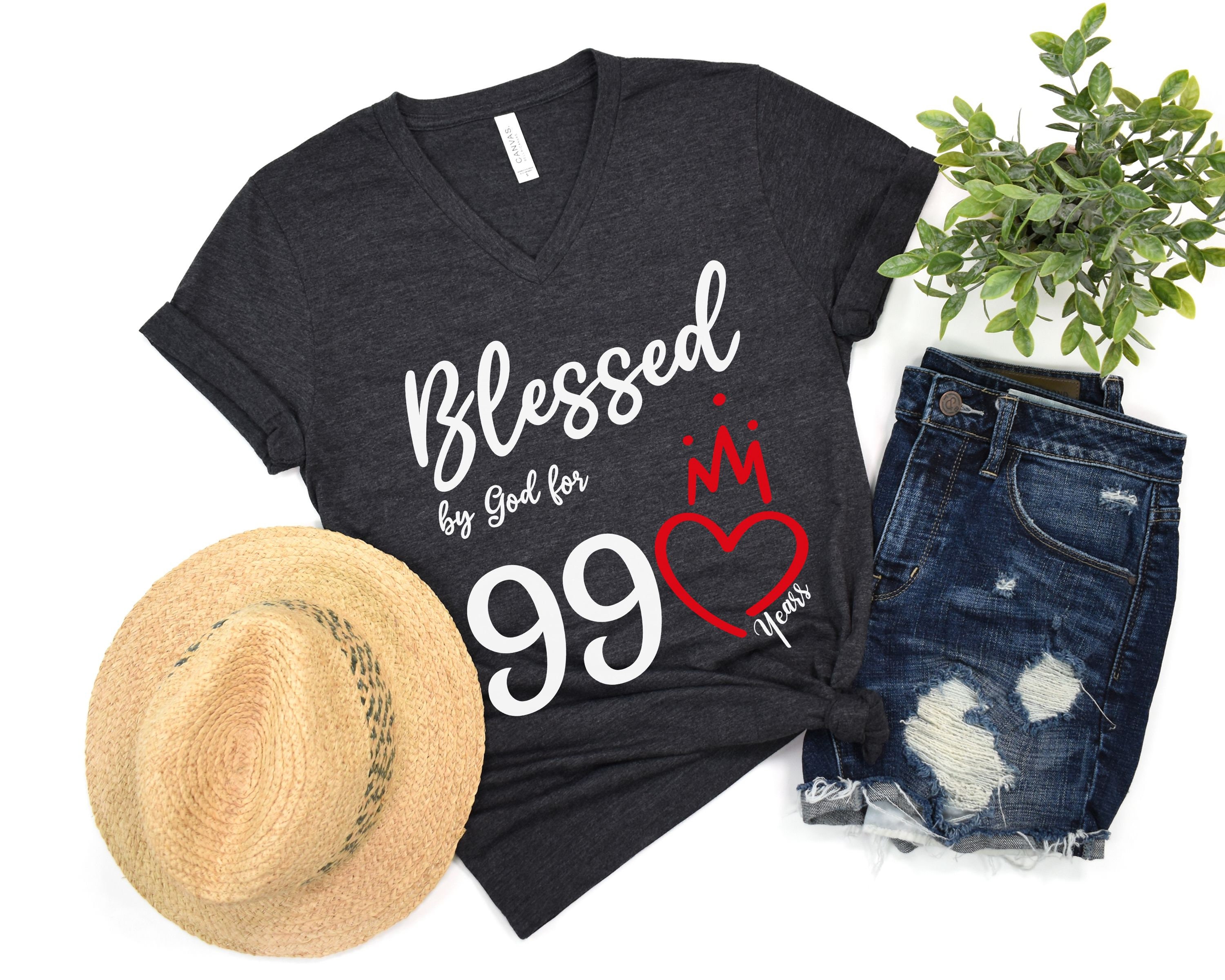 99th Birthday Shirt, Blessed by God 99 Years Tshirt, 99th Birthday Gift ...