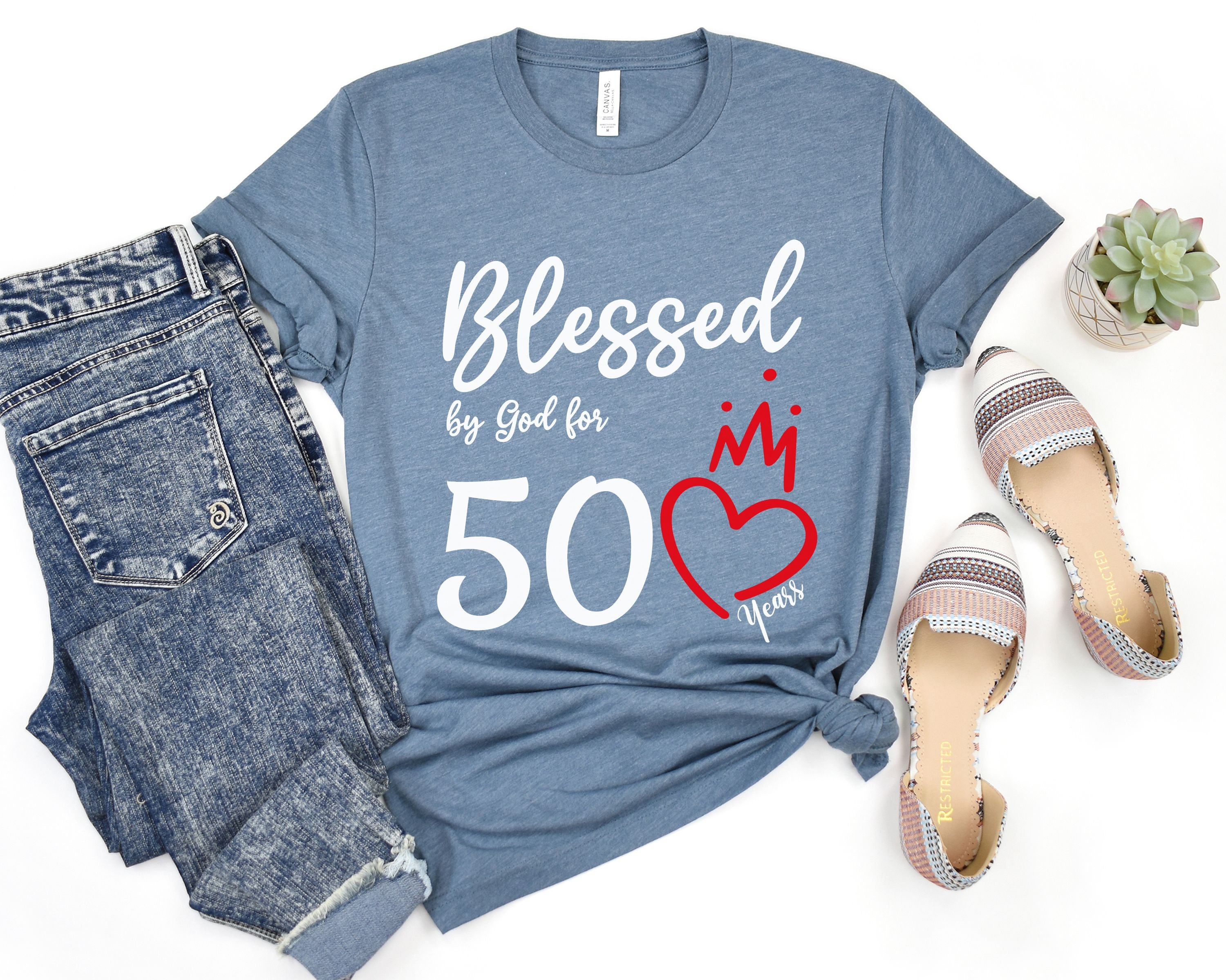 Blessed by God 50 Years Tshirt, 50th Birthday Gift for Women, 50th ...