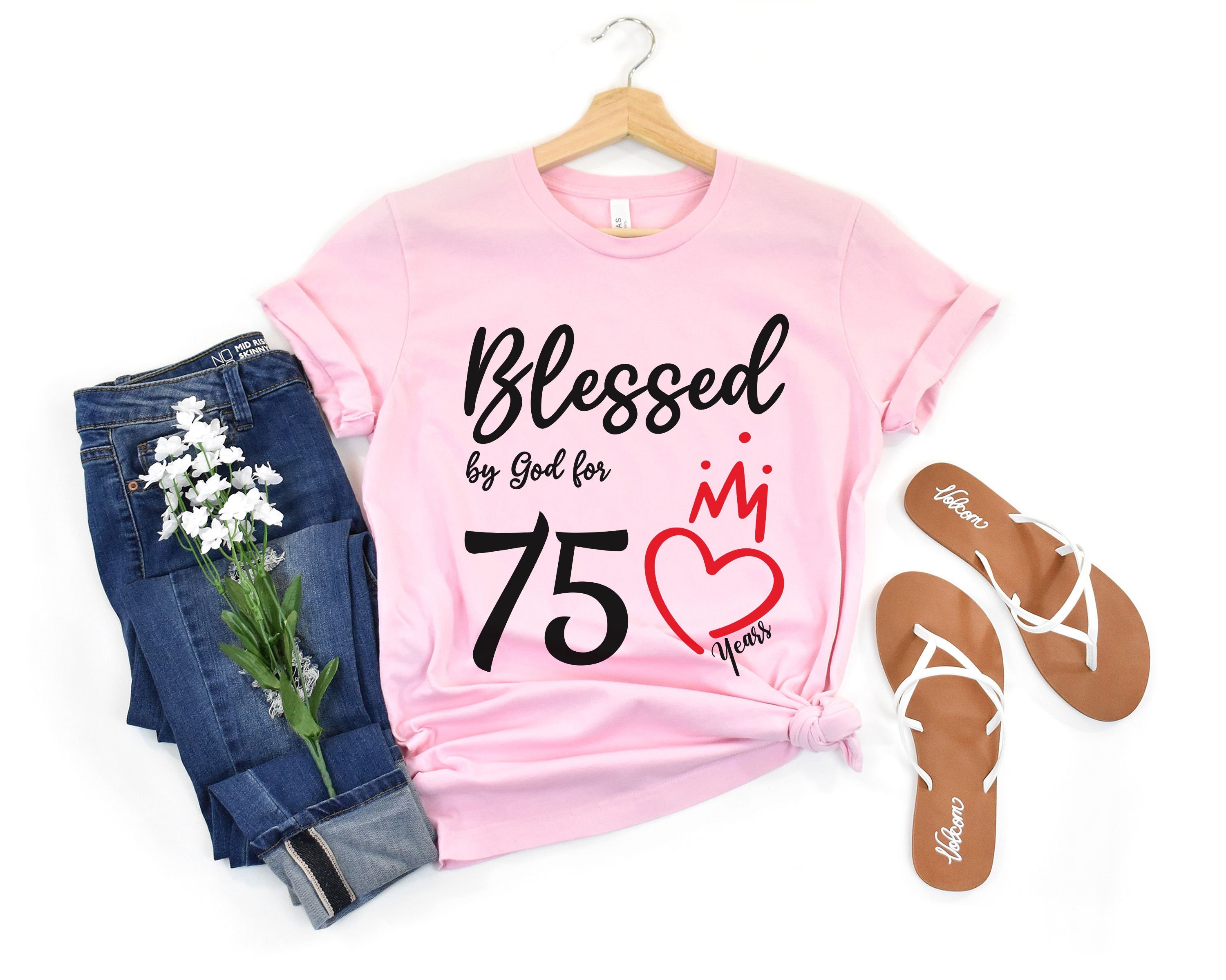 75th Birthday Shirt, Blessed by God 75 Years Tshirt, 75th Birthday Gift ...