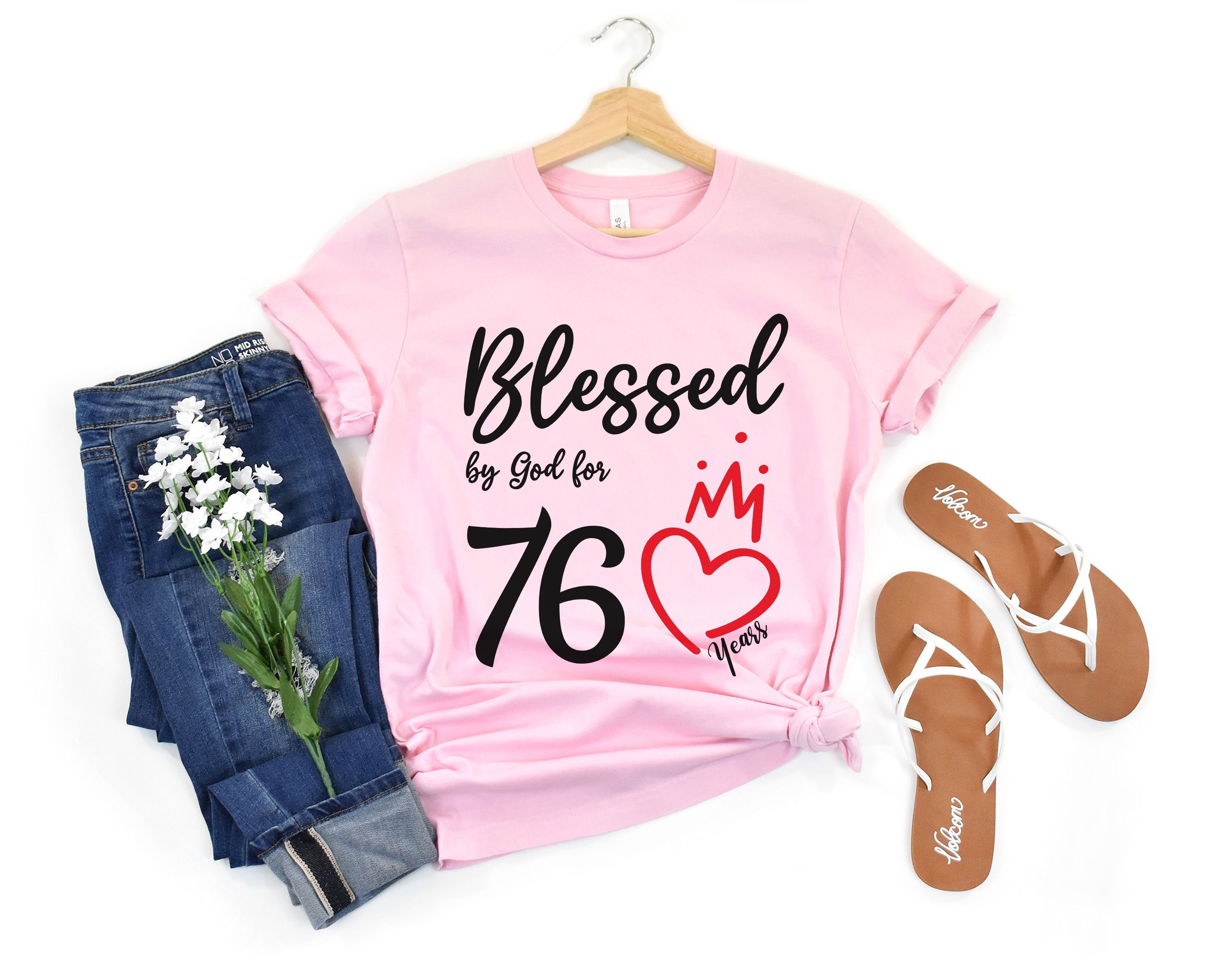 76th Birthday Shirt, Blessed by God 76 Years Tshirt, 76th Birthday Gift ...