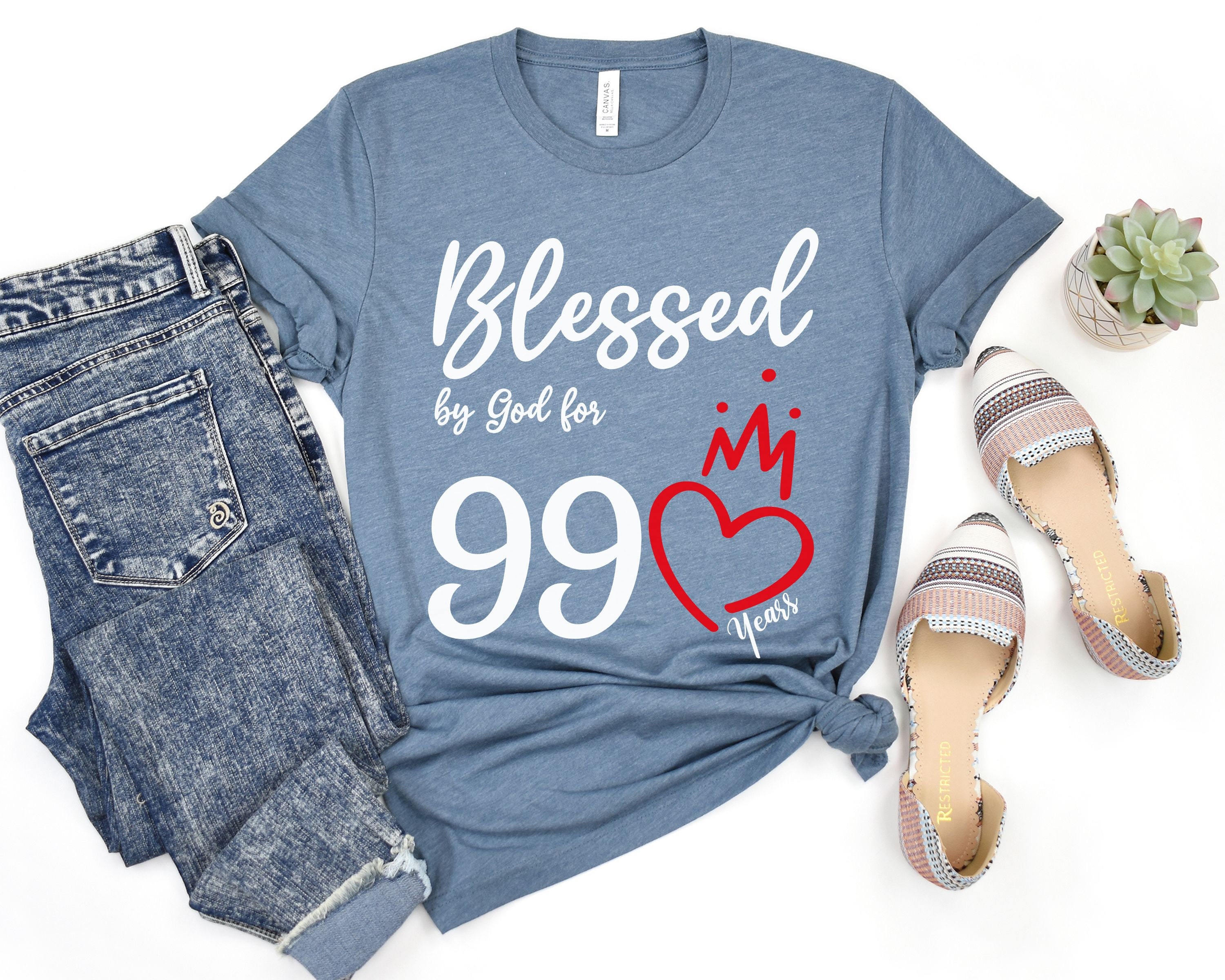 99th Birthday Shirt, Blessed by God 99 Years Tshirt, 99th Birthday Gift ...