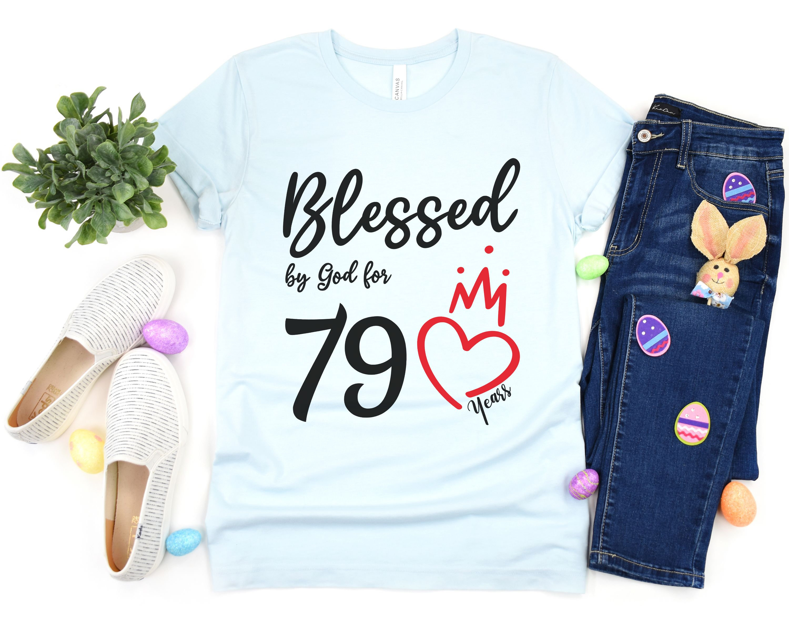79th Birthday Shirt, Blessed by God 79 Years Tshirt, 79th Birthday Gift ...
