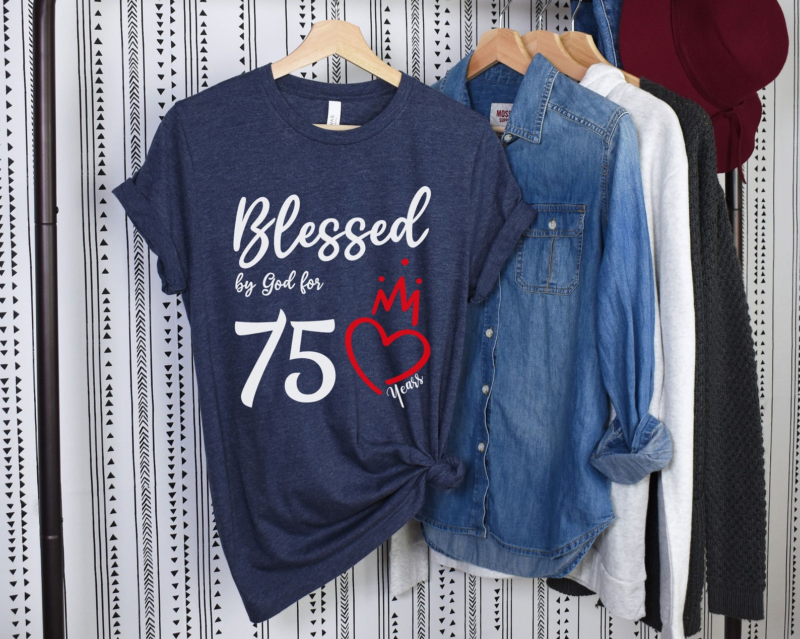 75th Birthday Shirt, Blessed by God 75 Years Tshirt, 75th Birthday Gift ...