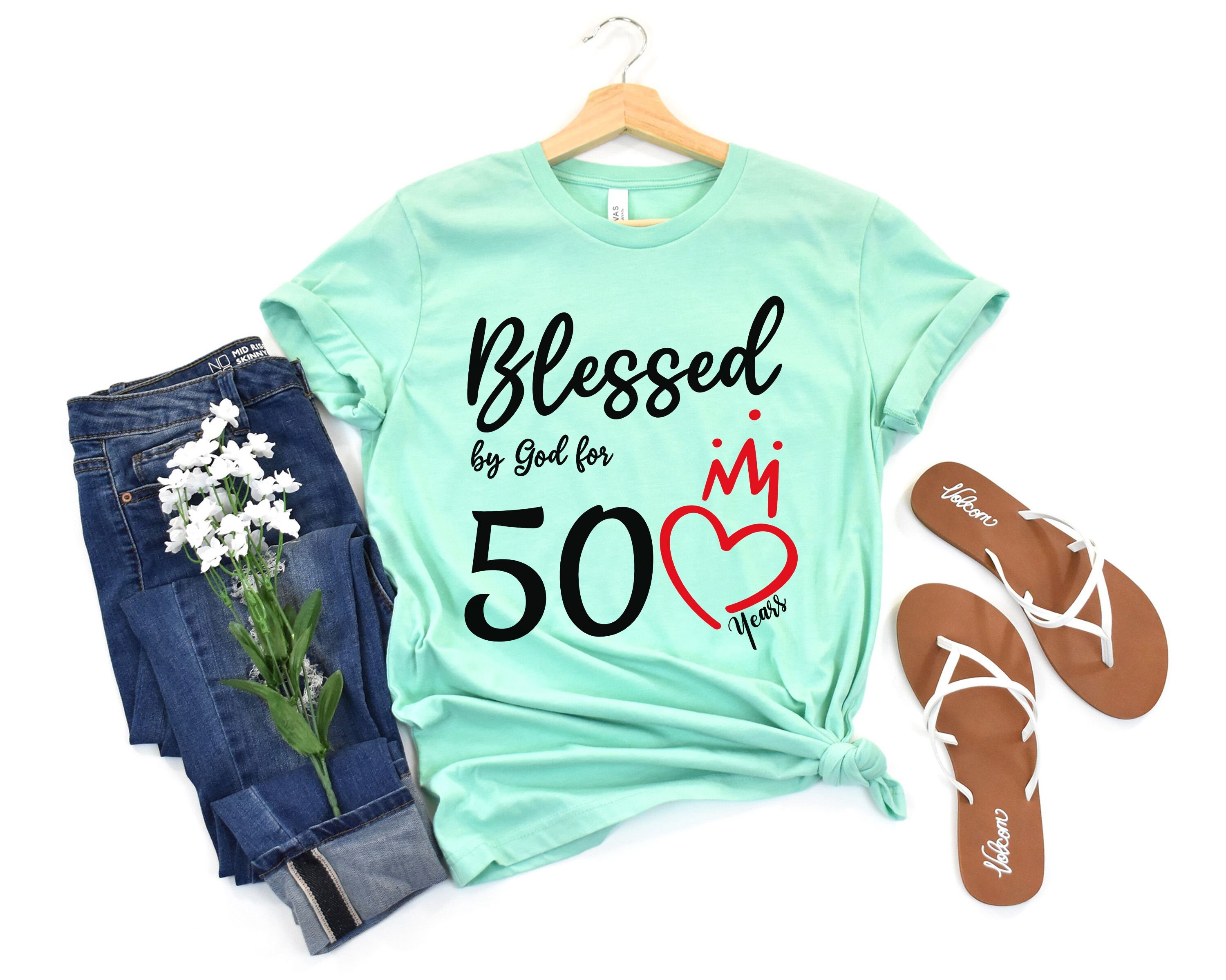 Blessed by God 50 Years Tshirt, 50th Birthday Gift for Women, 50th ...