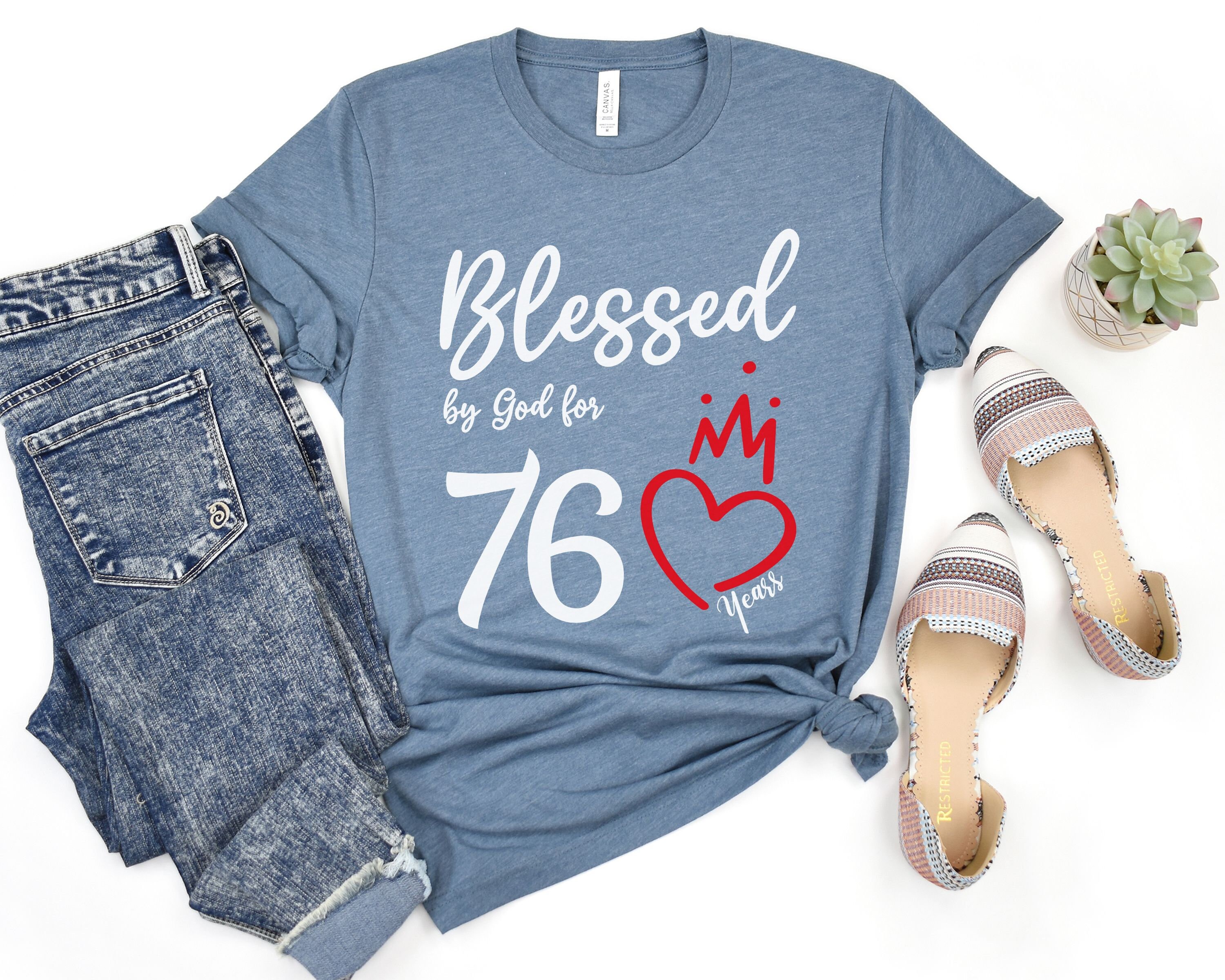 76th Birthday Shirt, Blessed by God 76 Years Tshirt, 76th Birthday Gift ...