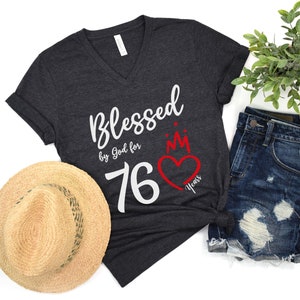 76th Birthday Shirt, Blessed by God 76 Years Tshirt, 76th Birthday Gift ...