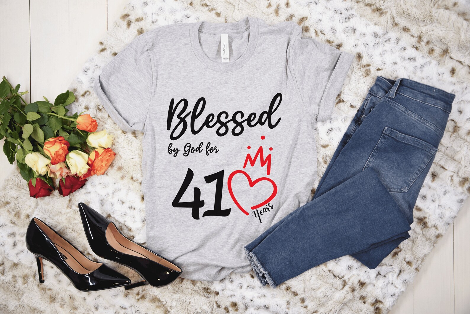 41st Birthday Shirt, Blessed by God 41 Years Tshirt, 41st Birthday Gift ...