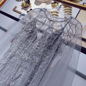 Beaded Luxury Wedding Cape Champagne / Grayish Blue Long - Etsy