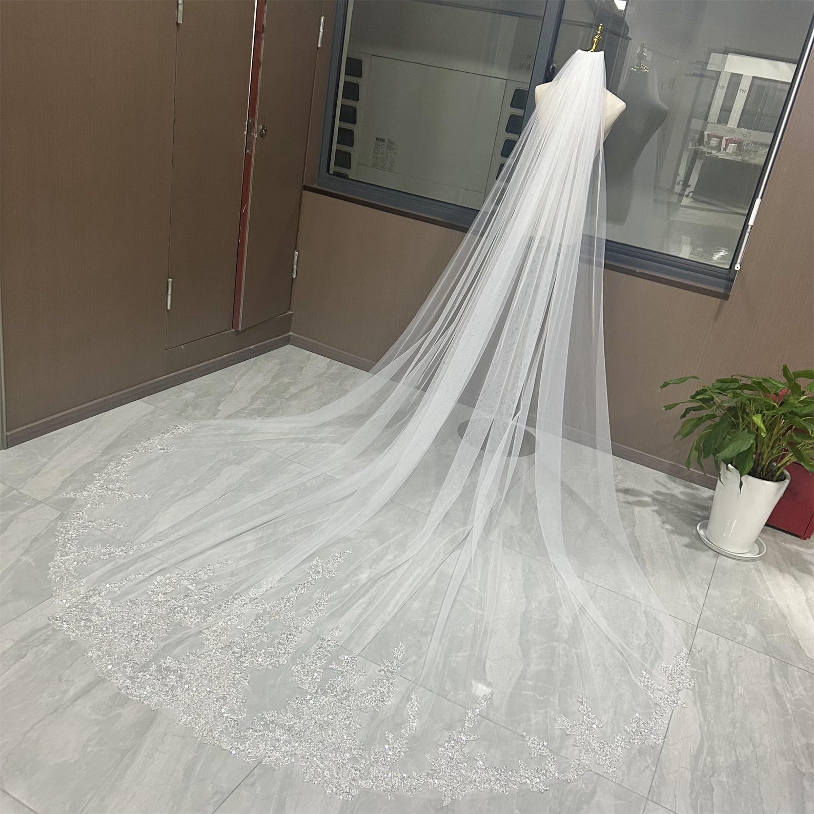 Beaded Lace Veil, Long Chapel Cathedral Veil Bridal Veil, Lace ...