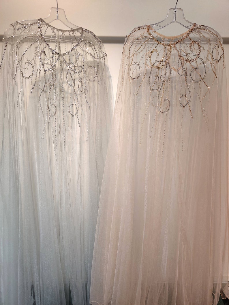 Beaded Luxury Wedding Cape Champagne / Grayish Blue Long - Etsy