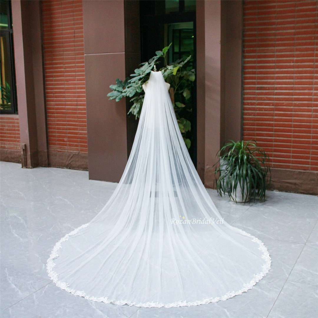 Floral Lace Trim Veil/simple Wedding Veil/vintage Lace Bridal Veil ...