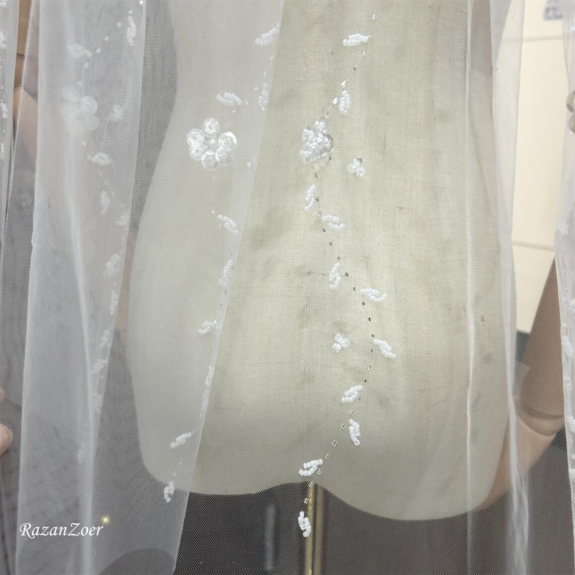 Floral Beaded Veil, Fingertip Veil, Bridal Shower Veil, Sequined Veil ...