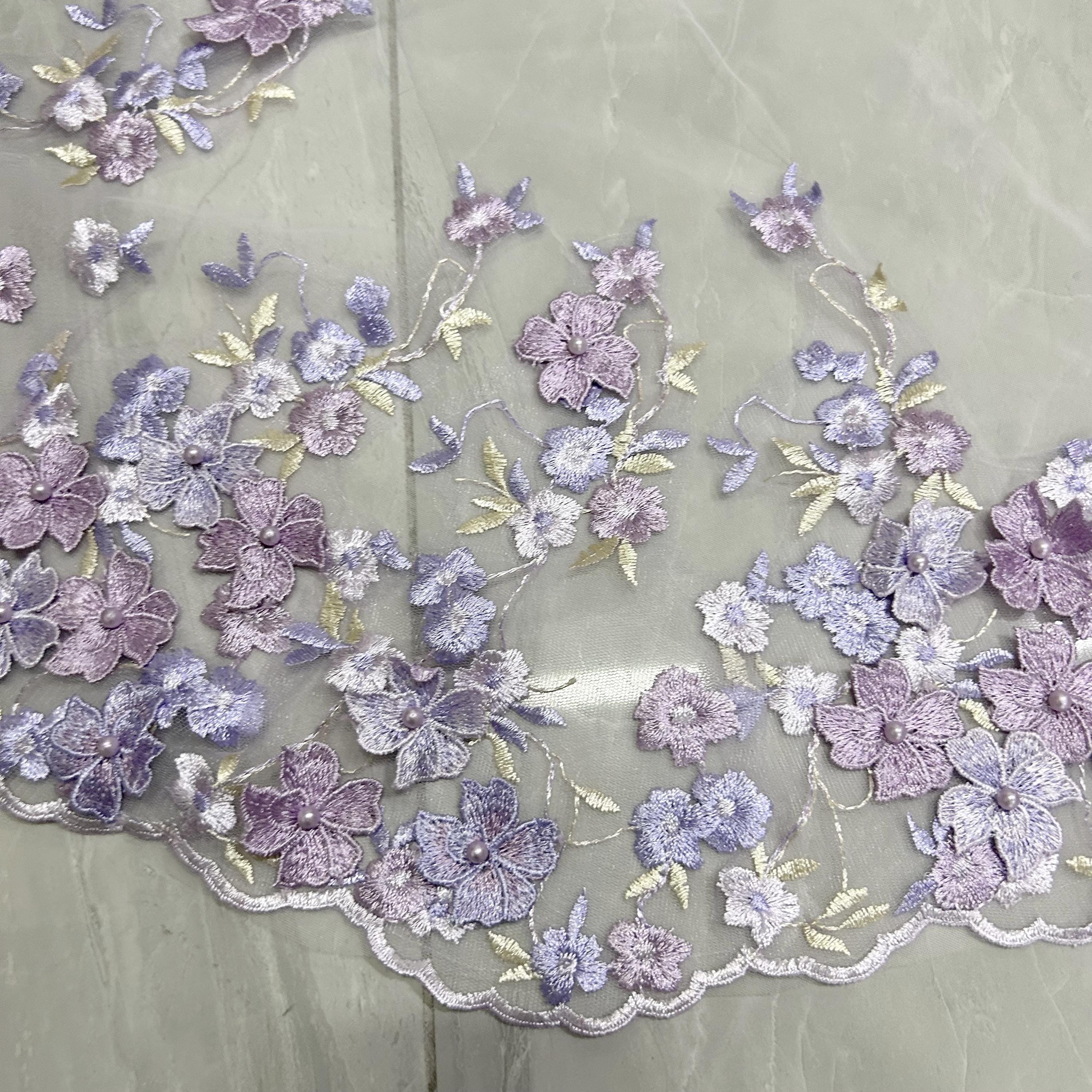 Exquisite Purple Violet Floral Lace Veil, Pearl Flower Wedding Veil ...