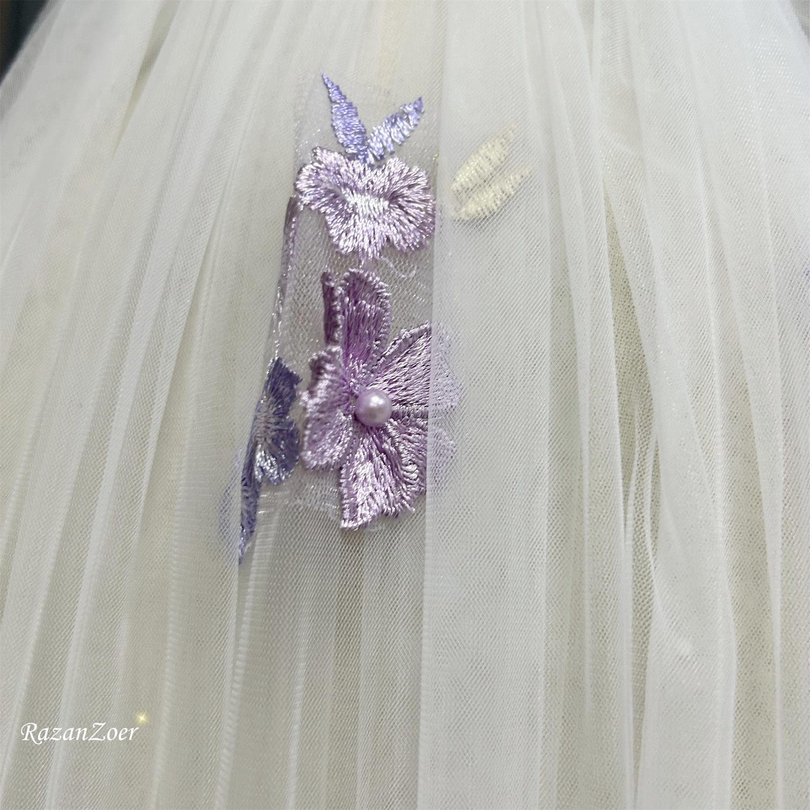 2025 Spring Trend Veil, Lavender Purple Floral Lace Applique Veil Short ...