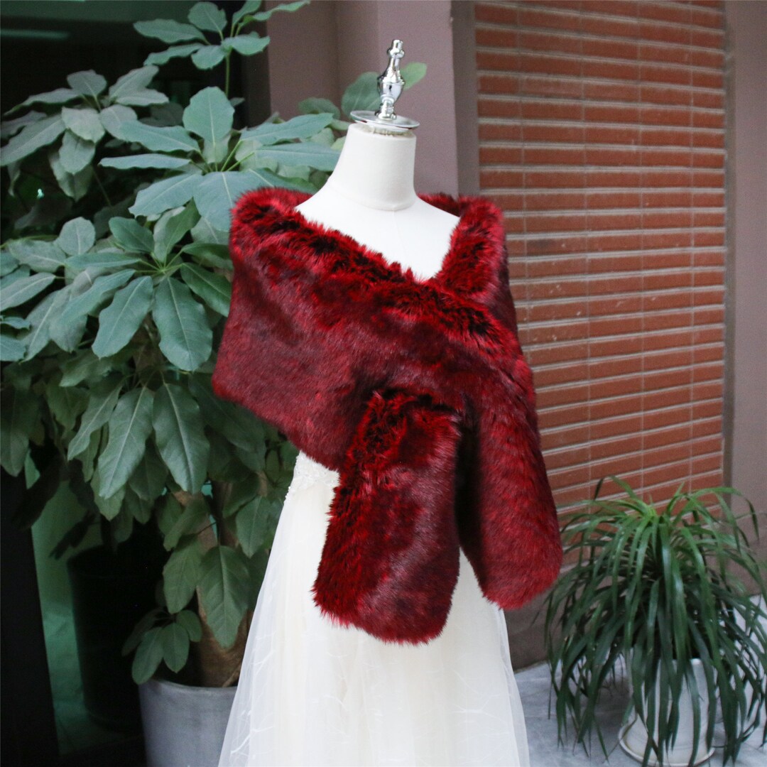 Red Black Wedding Fur Shrug/bridal Fur Stole/soft Bridal Fur Wrap ...