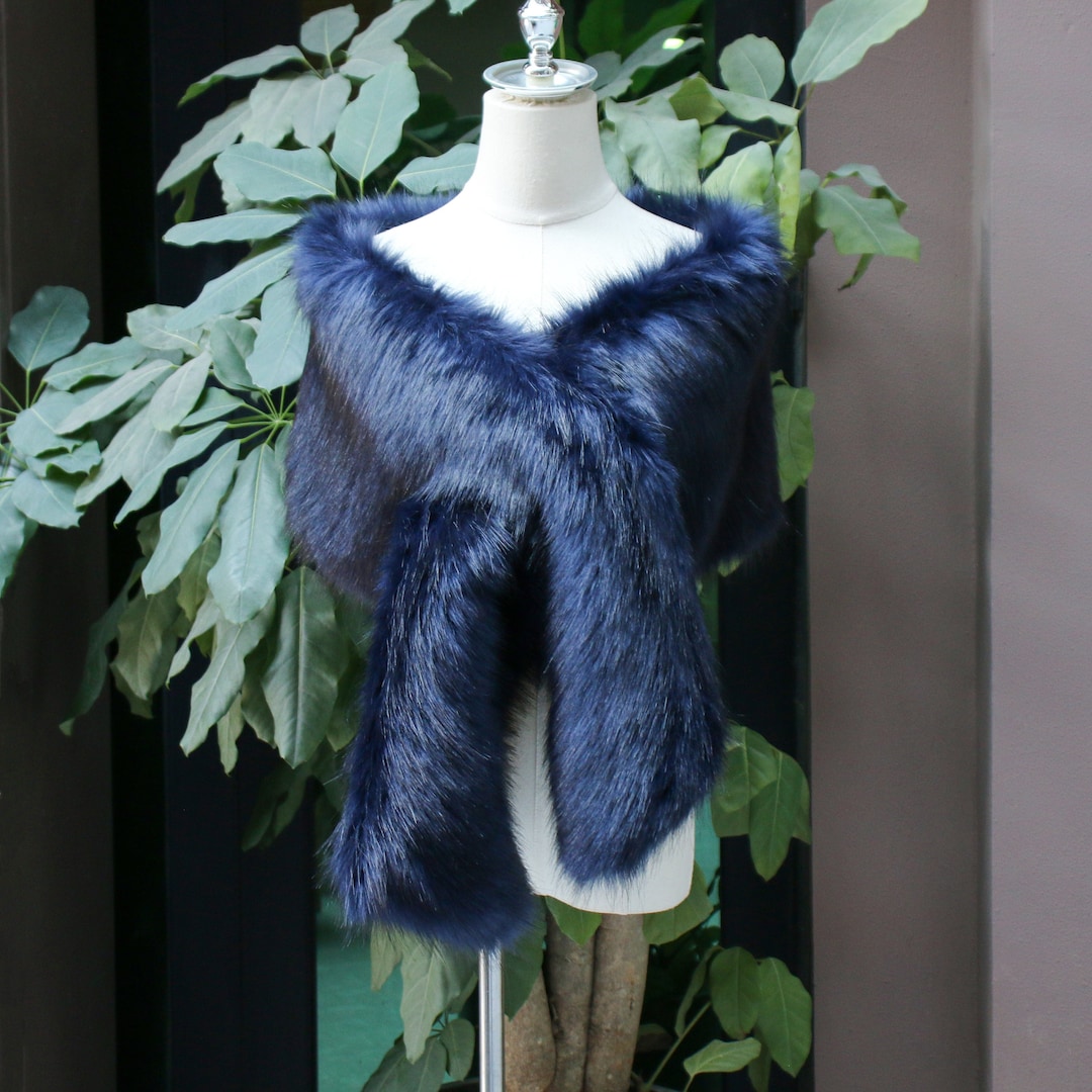 Navy Blue Faux Fur Wrap/engagement Fur Shawl/bridal Fur Shawl ...