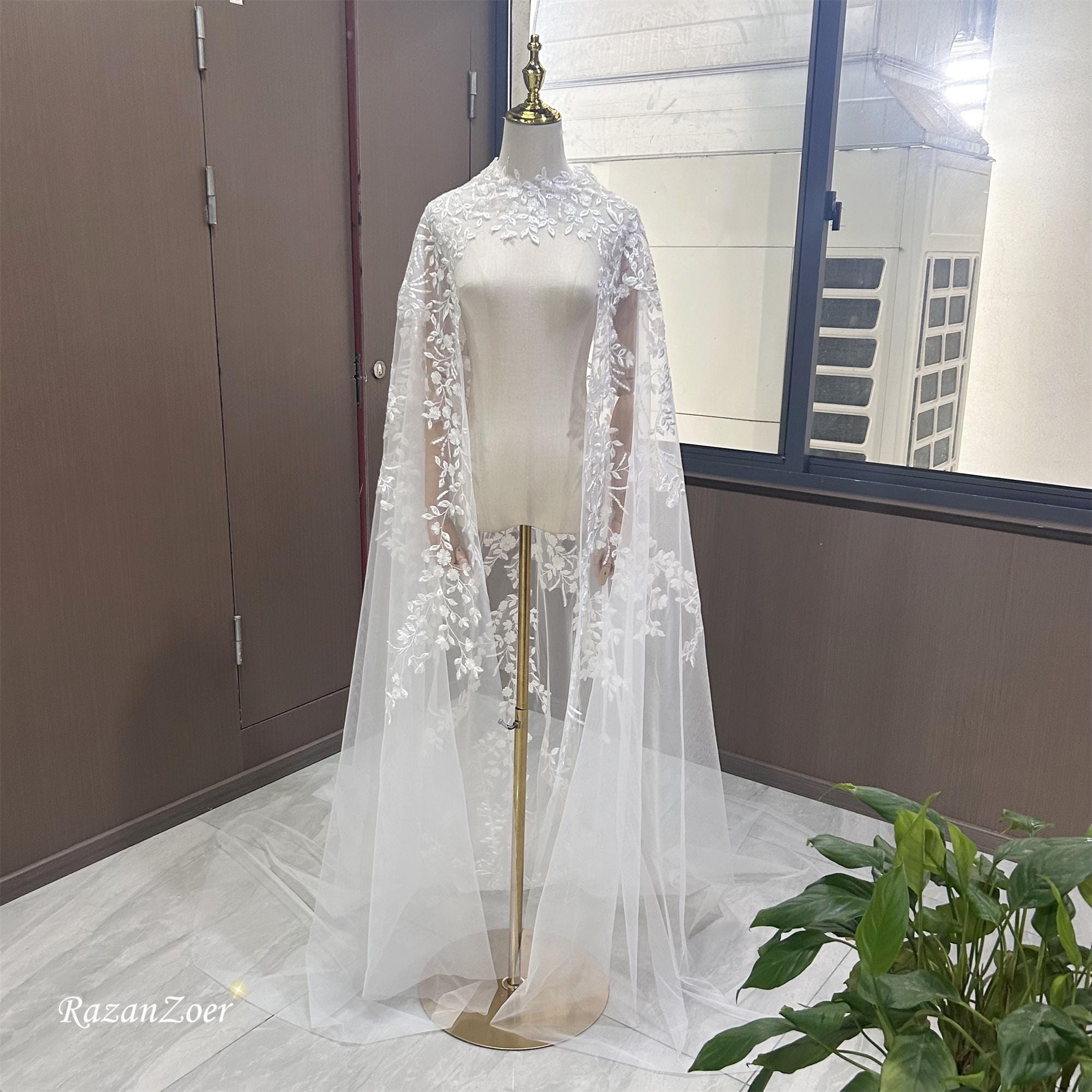 Floral Leaf Lace Bridal Cape, Long Bridal Cape, Ivory Wedding Cape Veil ...
